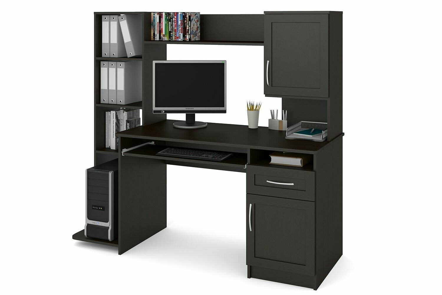 Стол компьютерный СПК-2 МДФ венге, стеллаж слева, рамка квадро