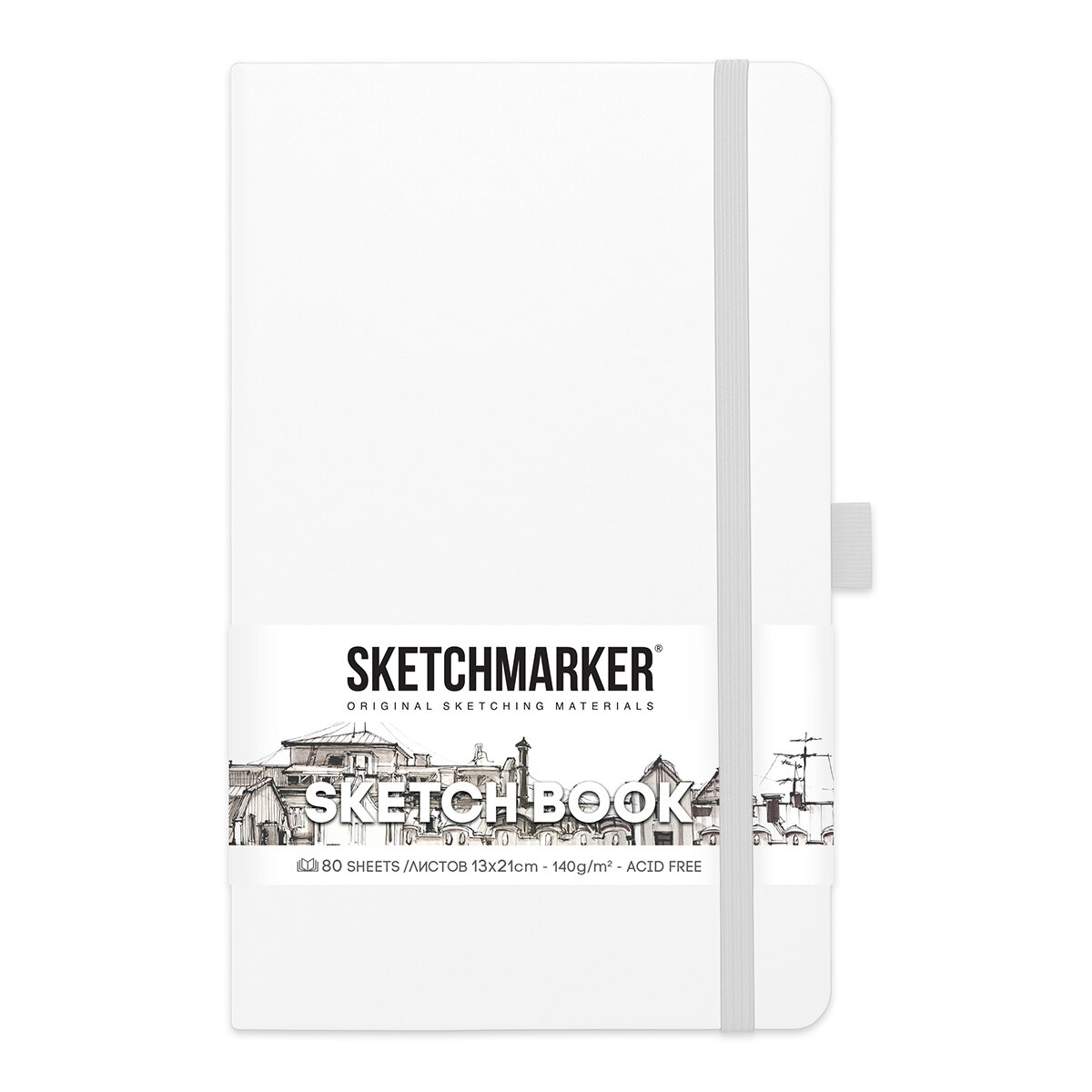 SKETCHMARKER Блокнот для зарисовок формат A5 13x21 см 140 г/м2 80 л твердый переплет белый