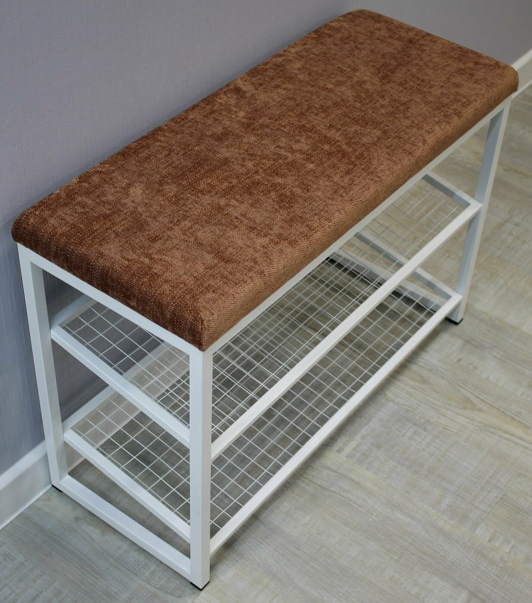 Обувница с мягким сиденьем "Энни" / 75х30х52см / белый каркас - терракотовый шенилл