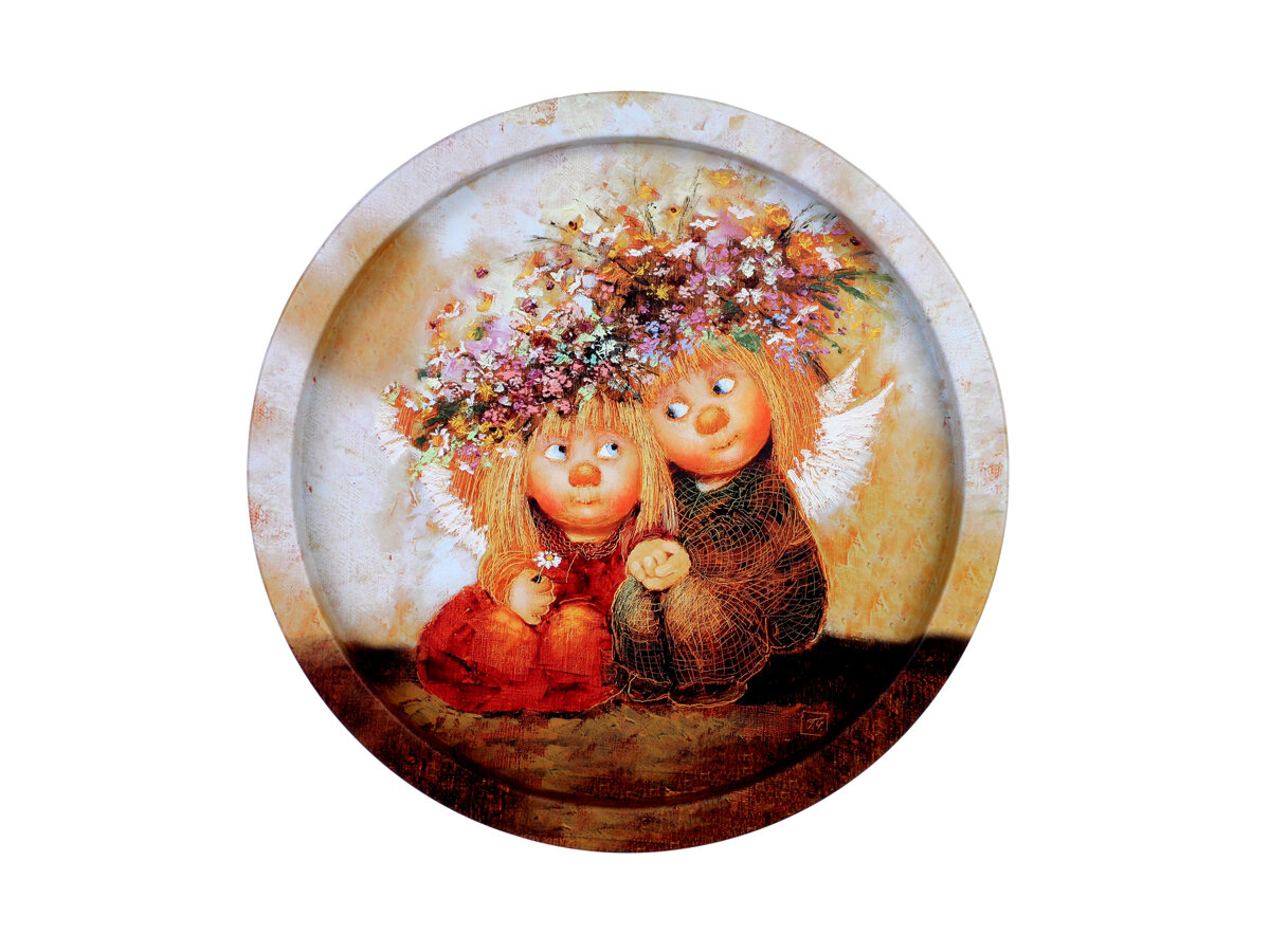 Поднос Gala PD031, металлический, круглый, с рисунком, литография, 28см