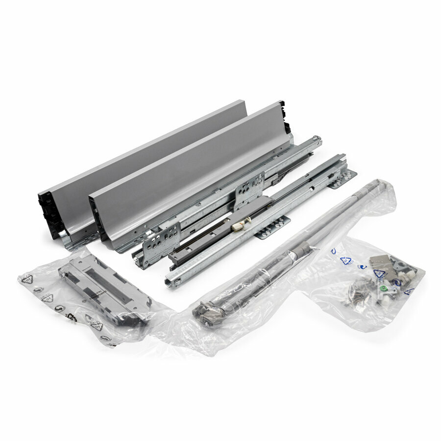 Ящик TEN полного выдвижения (набор) с рейлингами серый, высота / глубина: 200/350, инд. уп.