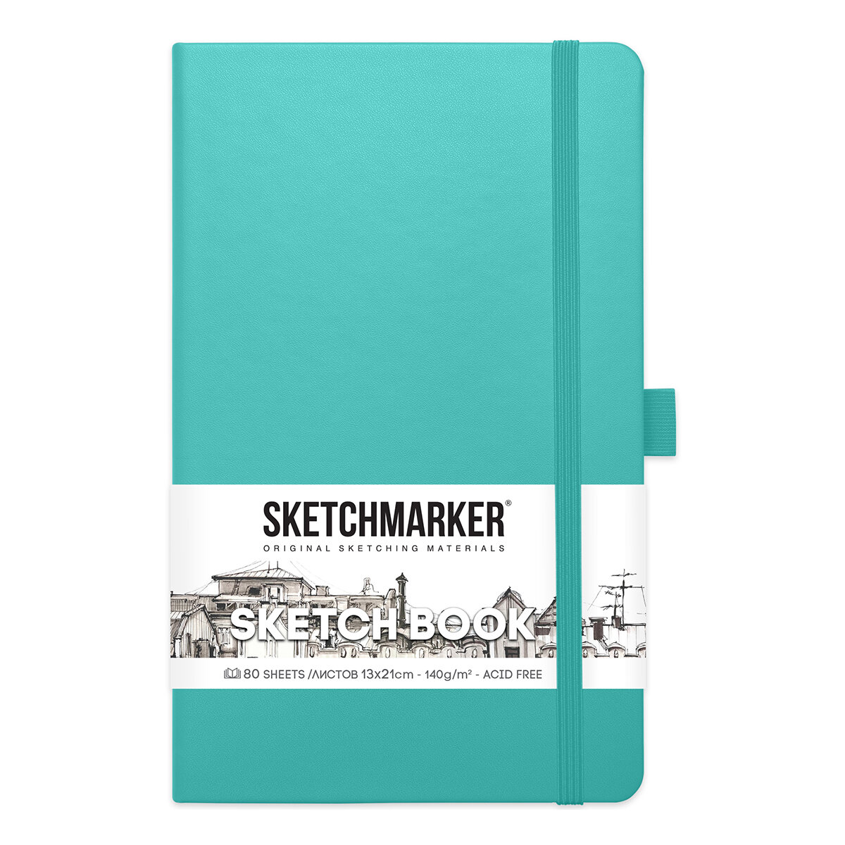 Блокнот для зарисовок SKETCHMARKER 140 г/м² A5 13×21 см твердый переплет 80 листов аквамарин