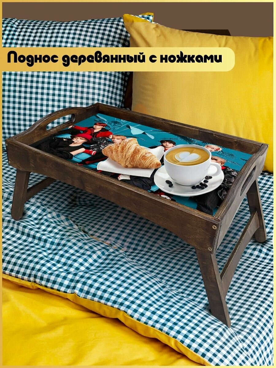 Деревянный поднос на ножках с рисунком музыка - 126