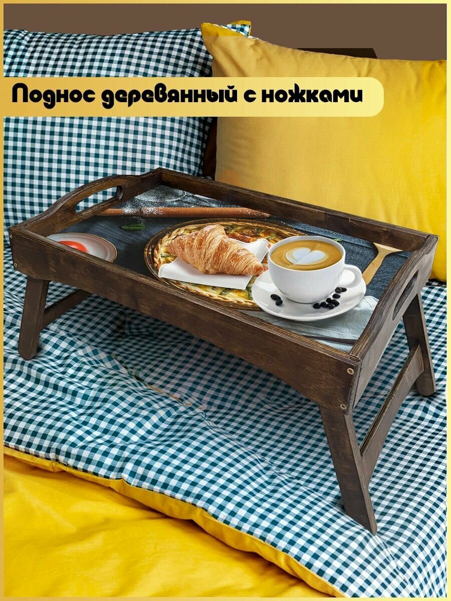 Деревянный поднос на ножках с рисунком еда - 291