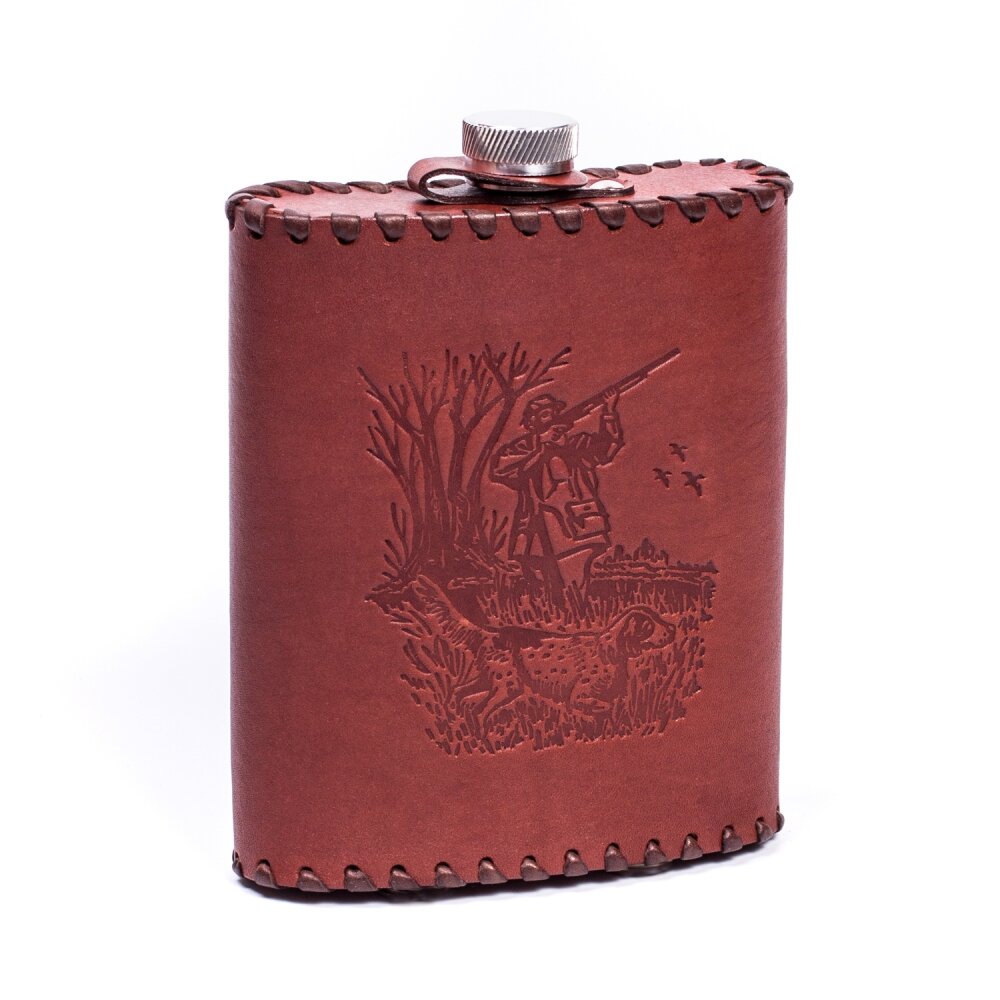 Фляга походная "Охота" 0,56 л в чехле из натуральной кожи