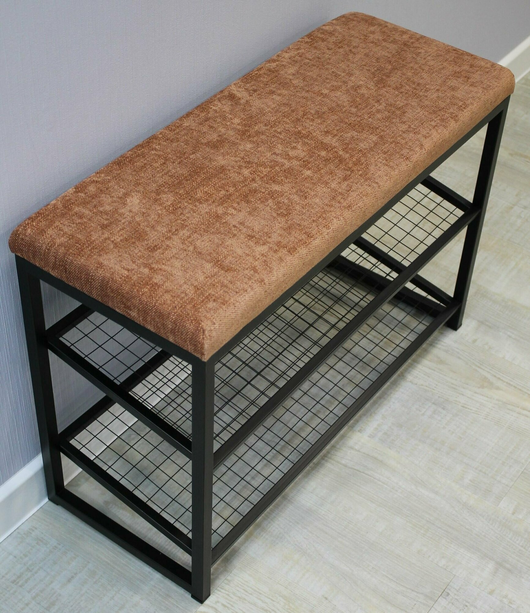 Обувница с мягким сиденьем "Энни" / 100х30х52см / черный каркас - терракотовый шенилл