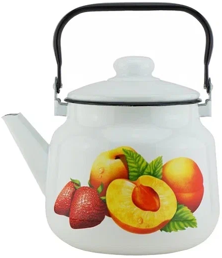 Чайник для плиты Эмаль 2711/4 из эмалированной стали, с рисунком, белый 2.5л / для кипячения воды / кухонная посуда для всех видов плит