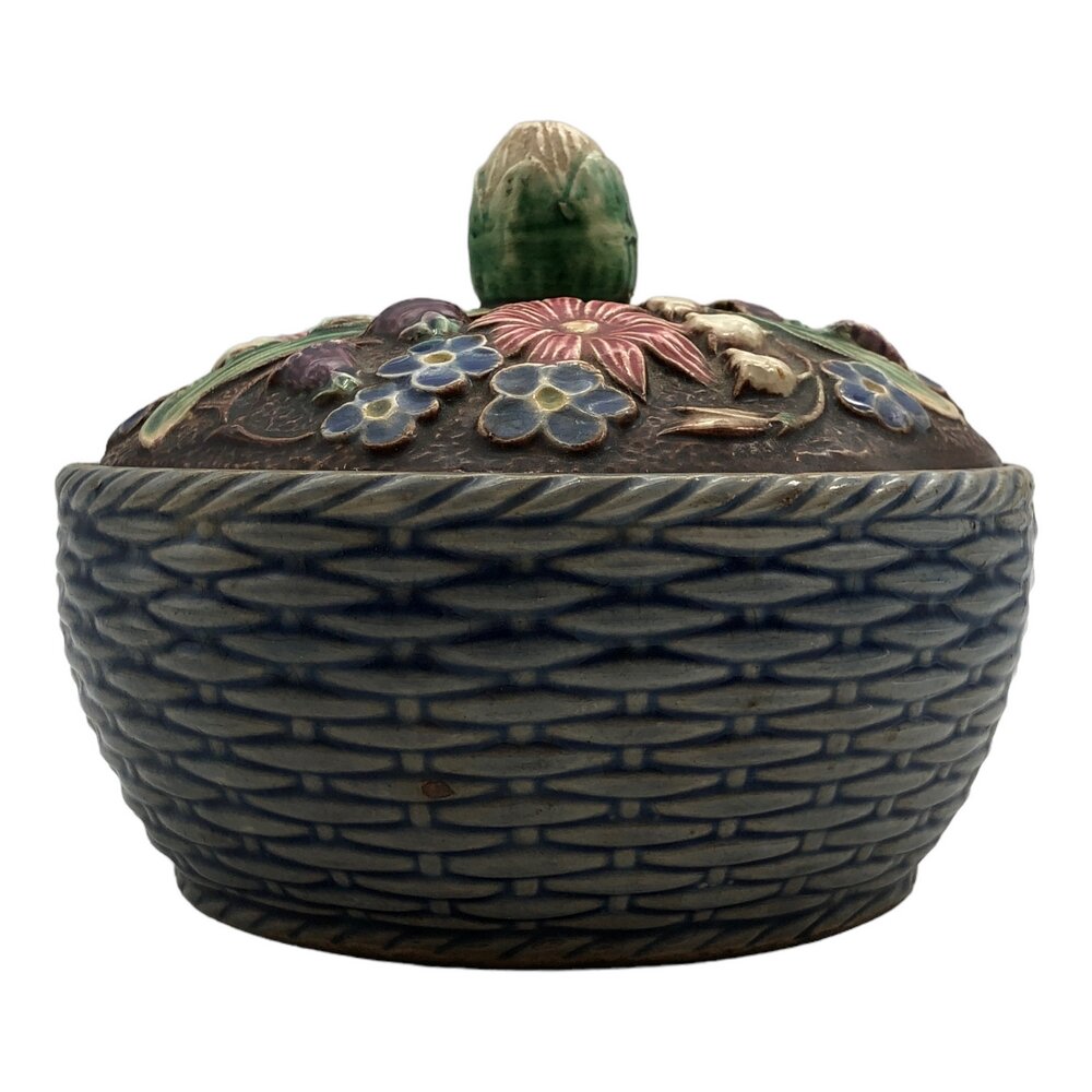 Фарфоровая масленка "Цветочная поляна" 1889-1917 гг, Кузнецов, Российская Империя