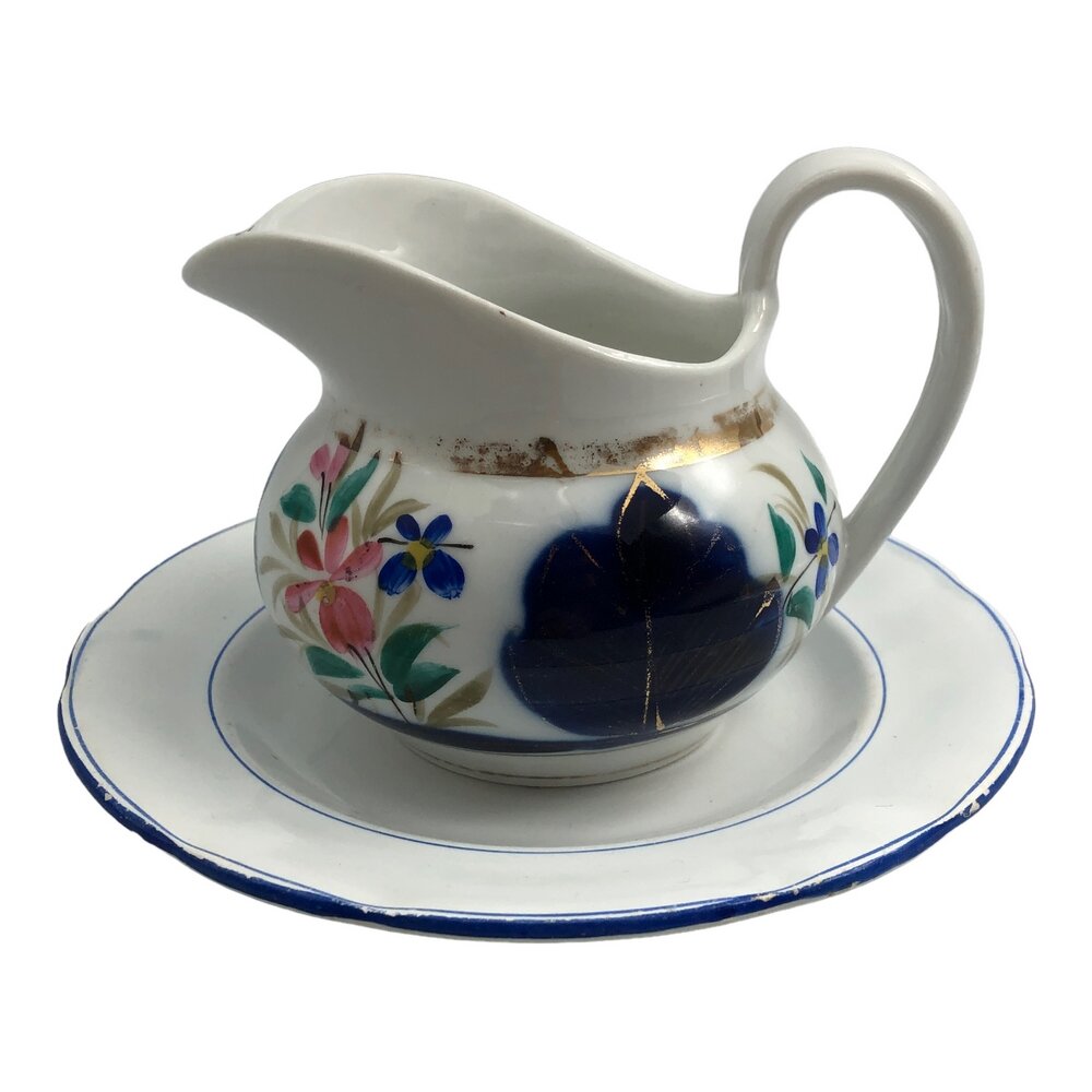 Фарфоровый сливочник с блюдцем, 1889-1917 гг, Кузнецов, Российская Империя