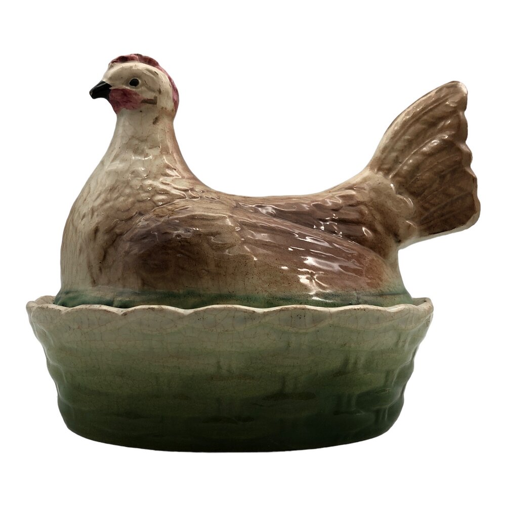 Фарфоровая масленка "Курочка" 1889-1917 гг, Кузнецов, Российская Империя