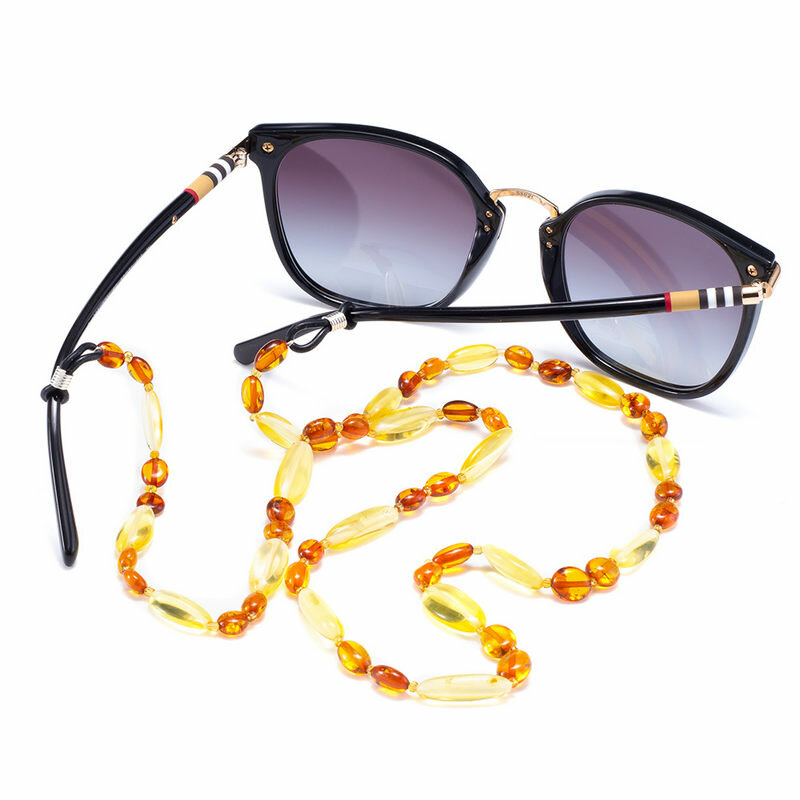 Крупная цепочка для очков из прозрачного лимонного и коньячного янтаря