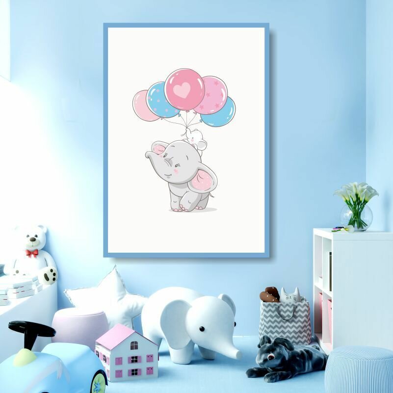 Постер Слоненок С Шариками Для Детской Вертикальный 30х40 см в тубусе ПолиЦентр