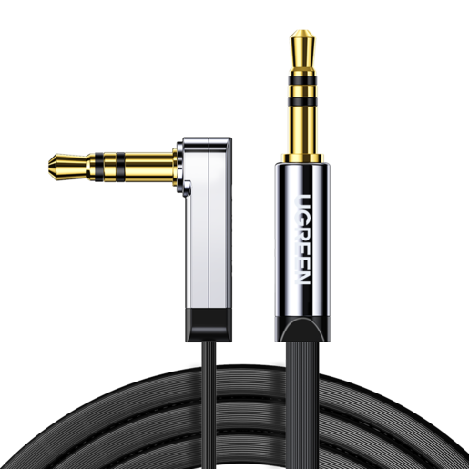 Кабель угловой Ugreen AV119 (10597) 3.5 mm Male to 3.5 mm Male, Straight to angle flat Cable,1 метр, черный