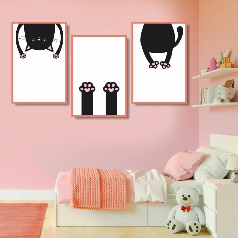 Набор постеров для интерьера Потому что лапки вертикальный 40х50 см в тубусе ПолиЦентр 3 шт