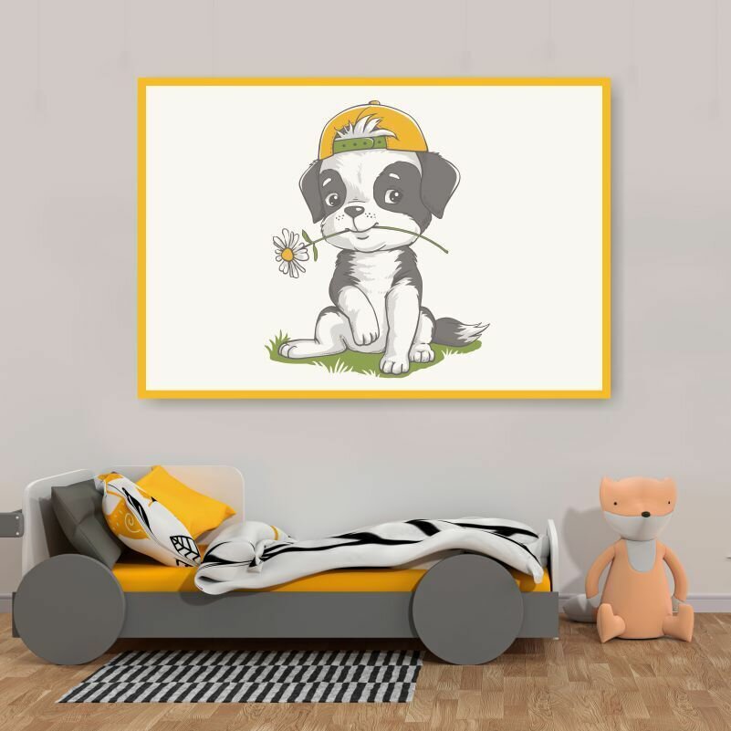 Постер Собачка Мальчик С Цветком Для Детской Горизонтальный 40х30 см в тубусе ПолиЦентр