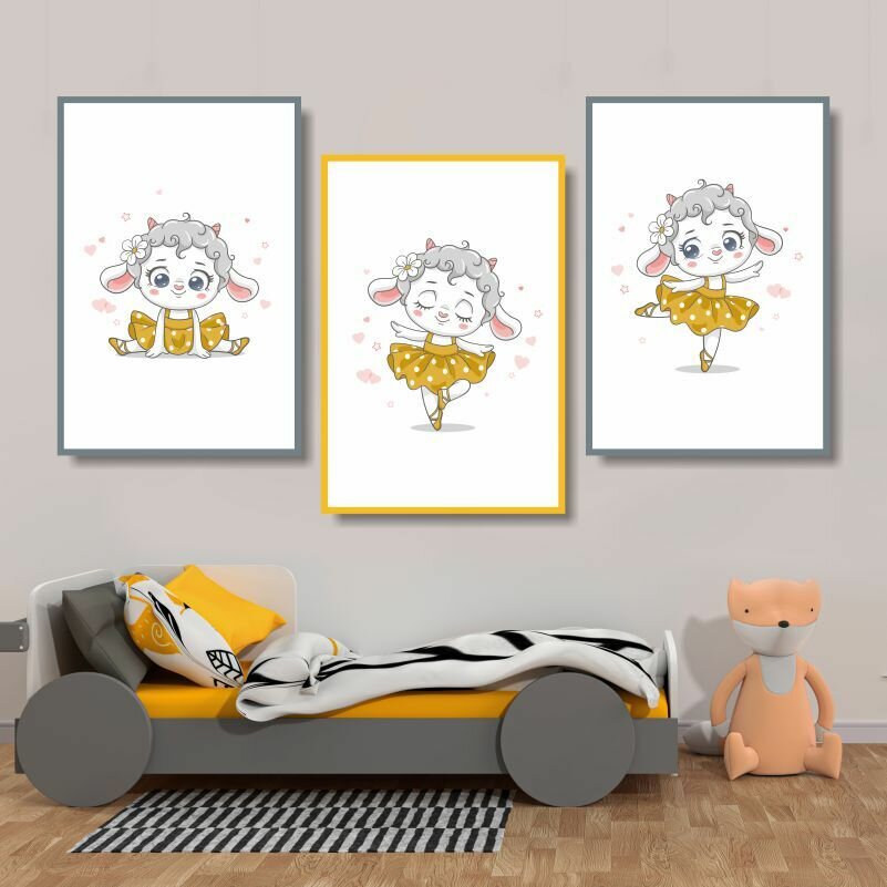 Набор постеров для интерьера Танцующий Барашек в детскую вертикальный 40х50 см в тубусе ПолиЦентр, 3 шт