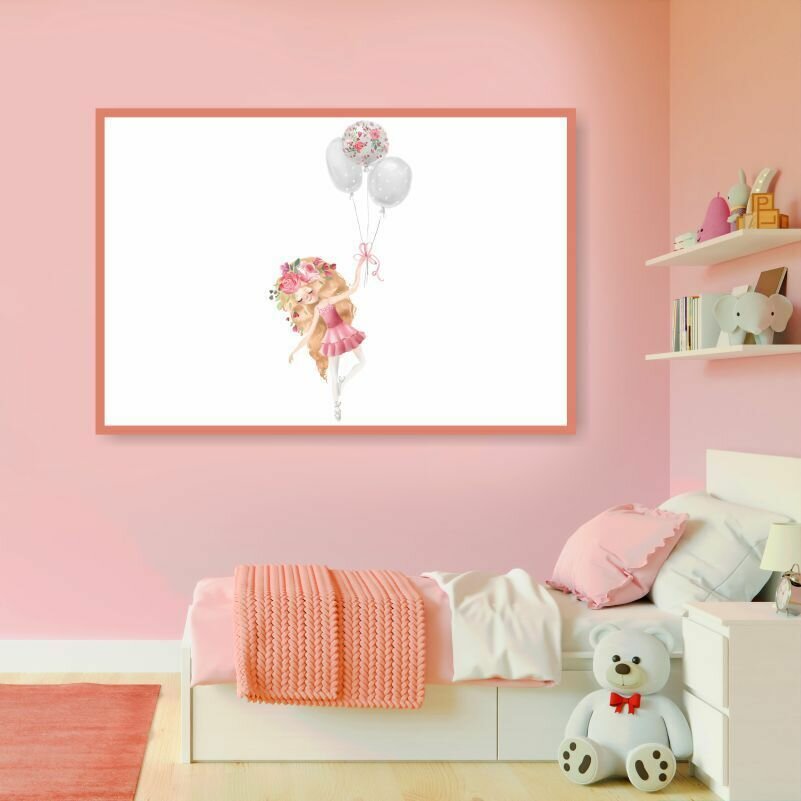 Постер Девочка Балерина С Шариками Для Детской Горизонтальный 50х40 см в тубусе ПолиЦентр