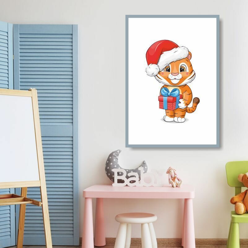 Постер для интерьера на стену Новый Год Тигра для детской Вертикальный 50х70 см в тубусе ПолиЦентр