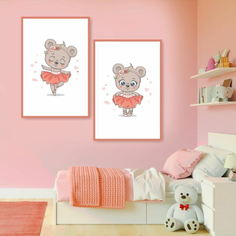 Набор постеров для интерьера Танцующий Медвежонокв детскую вертикальный 40х50 см в тубусе ПолиЦентр, 2 шт