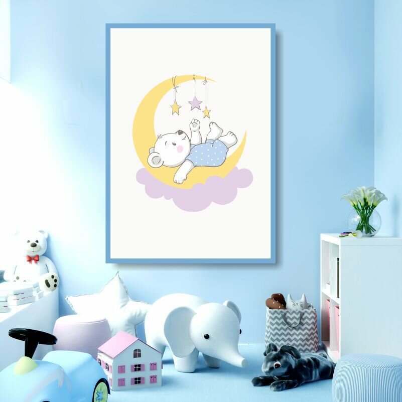 Постер Медвежонок Лежит На Месяце Для Детской Вертикальный 30х40 см в тубусе ПолиЦентр