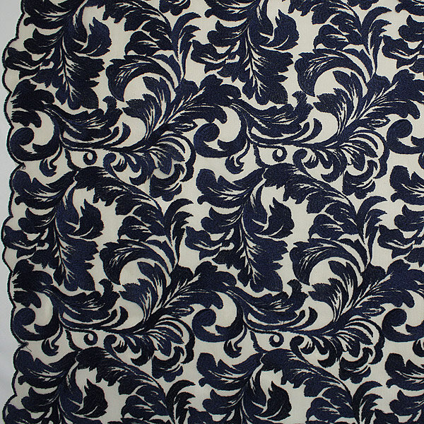 Вышитая плательная ткань Ткани-100, 100x120см, вышивка, тёмно-синяя, полиэфирная