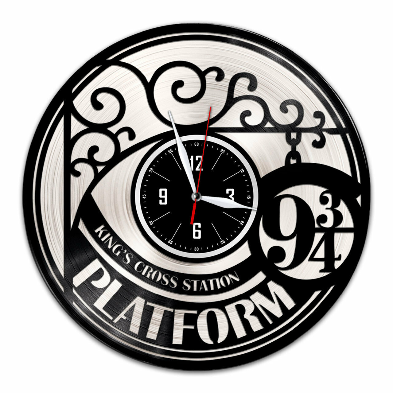 Гарри Поттер - настенные часы из виниловой пластинки (с серебряной подложкой)