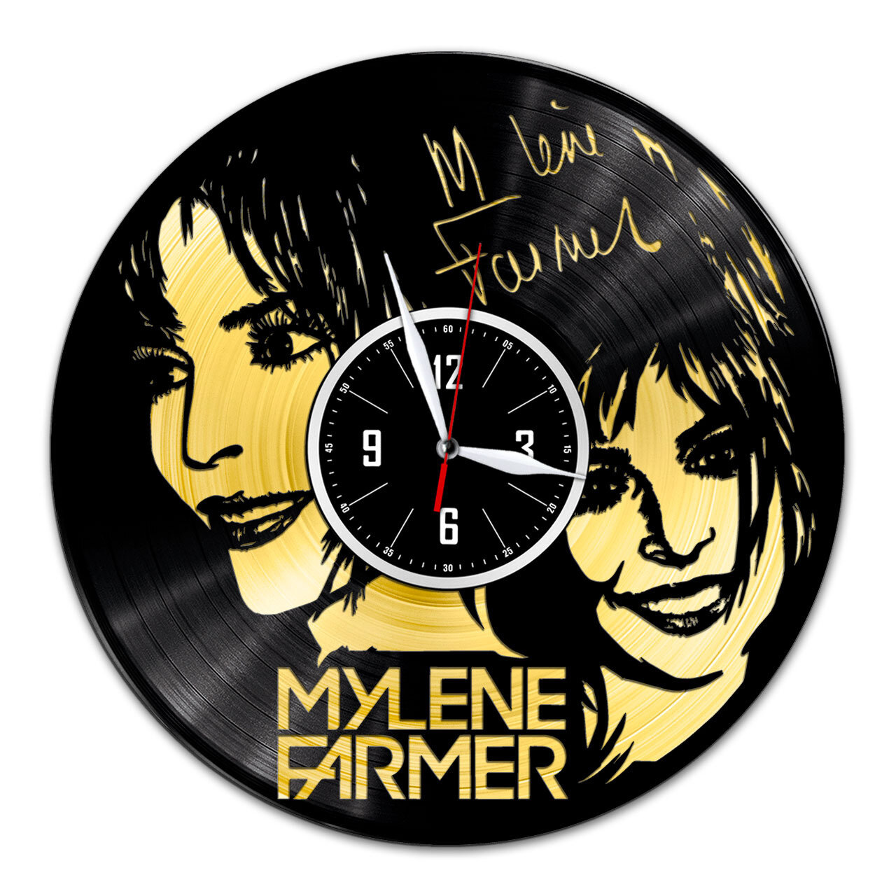 Mylene Farmer - настенные часы из виниловой пластинки (с золотой подложкой)