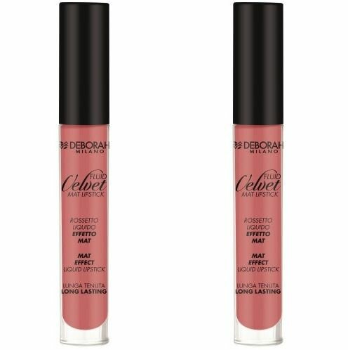Помада для губ матовая жидкая, Deborah Milano, Fluid Velvet Mat Lipstick, тон 02 романтично розовый, 4.5 г, 2 шт