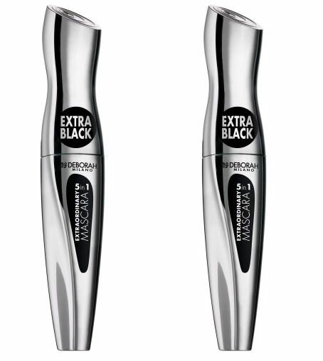 Тушь для ресниц, Deborah Milan, Extraordinary Mascara 5 in 1, тон черный, 12 мл, 2 шт