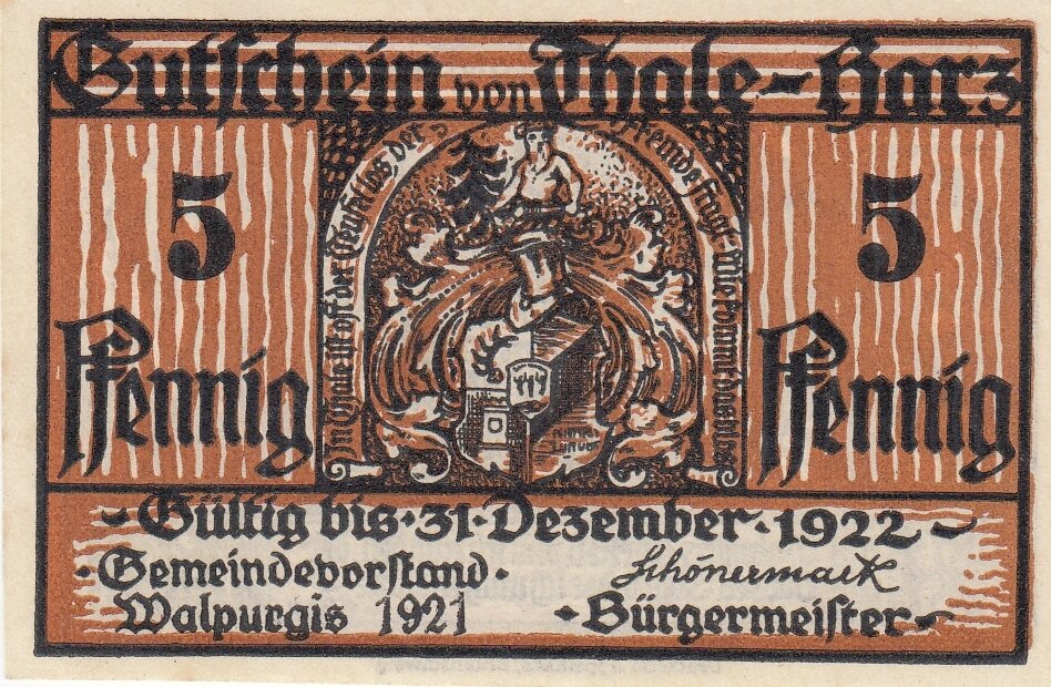 Германия (Веймарская Республика) Тале-ам-Гарц 5 пфеннигов 1921 г. (5)