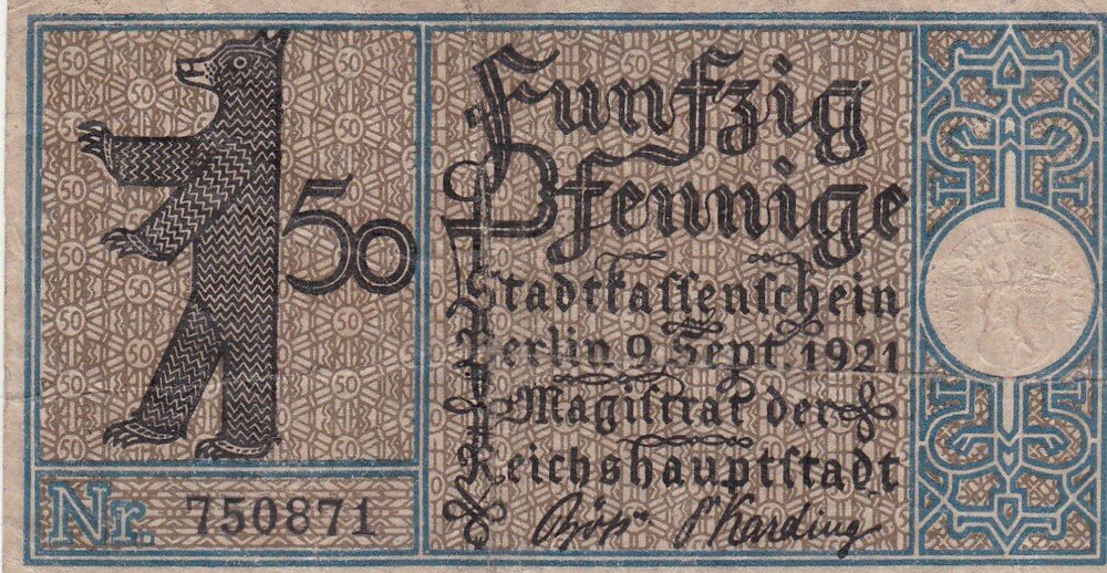 Германия (Веймарская Республика) Берлин 50 пфеннигов 9.9.1921 г. (Вид 17) (5)