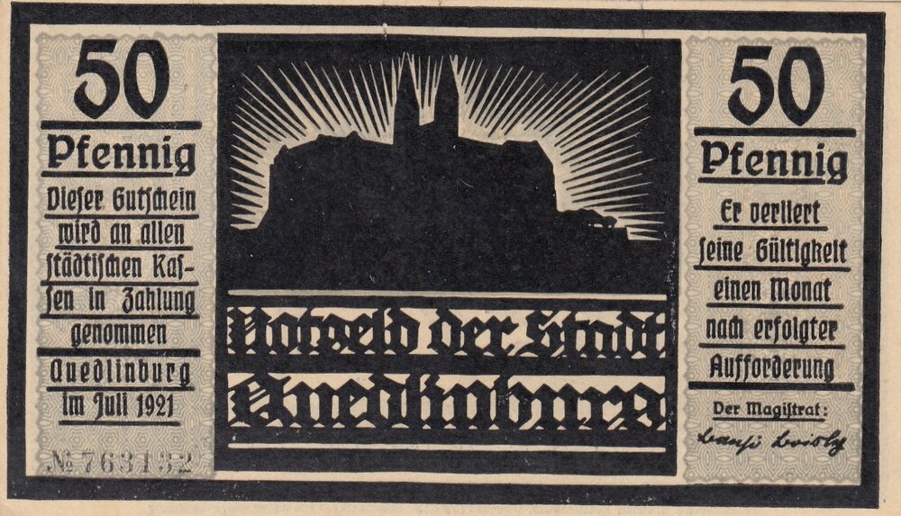 Германия (Веймарская Республика) Кведлинбург 50 пфеннигов 1921 г. (Вид 2) (№3) (3)
