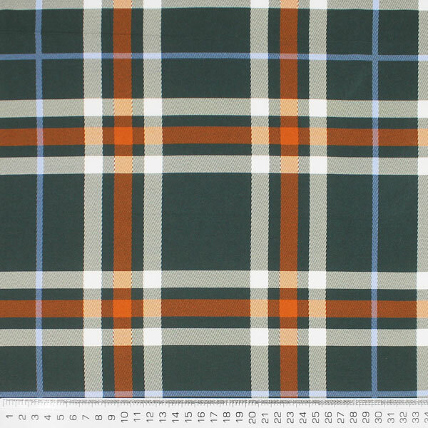 Ткань для шитья, твил, клетка синий/оранжевый, Италия