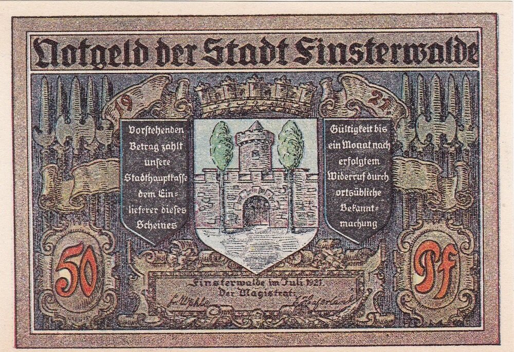 Германия (Веймарская Республика) Финстервальде 50 пфеннигов 1921 г. (4)