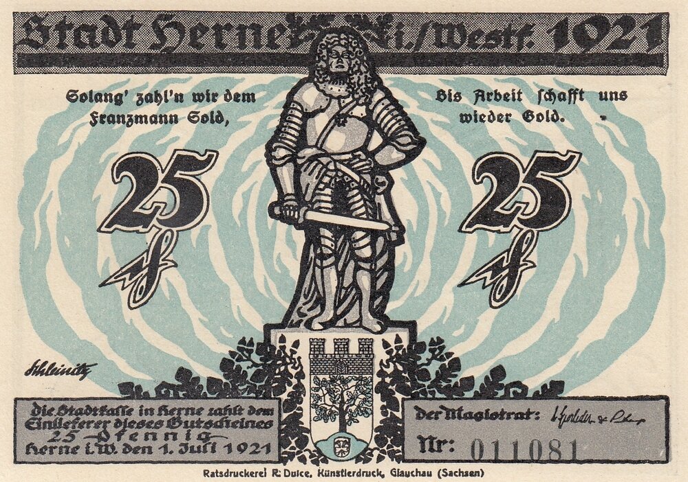 Германия (Веймарская Республика) Herne 25 пфеннигов 1921 г.