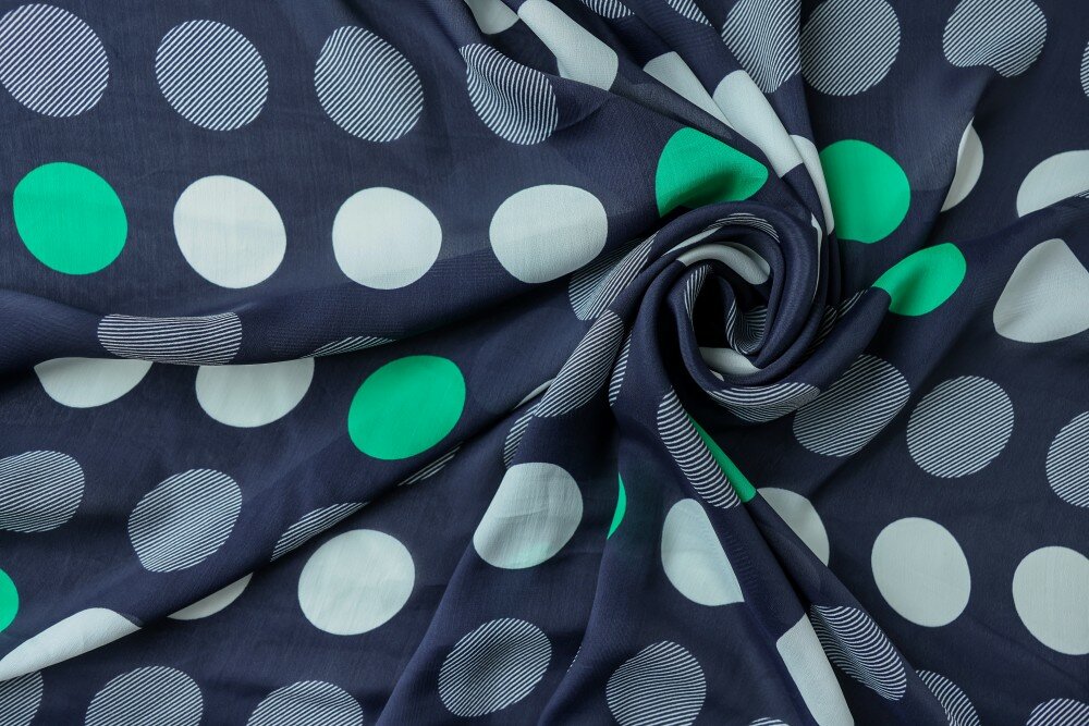 Ткань вискоза для шитья темно-синяя в горох, ширина 1.32 м