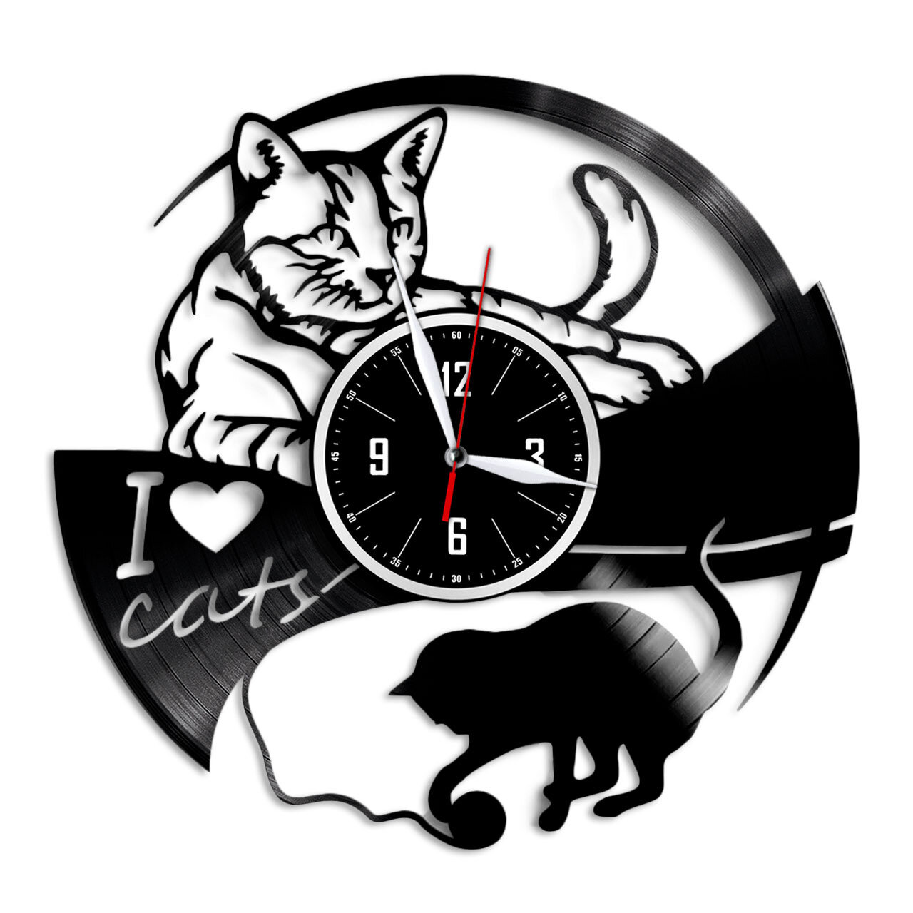 I love cats - настенные часы из виниловой пластинки