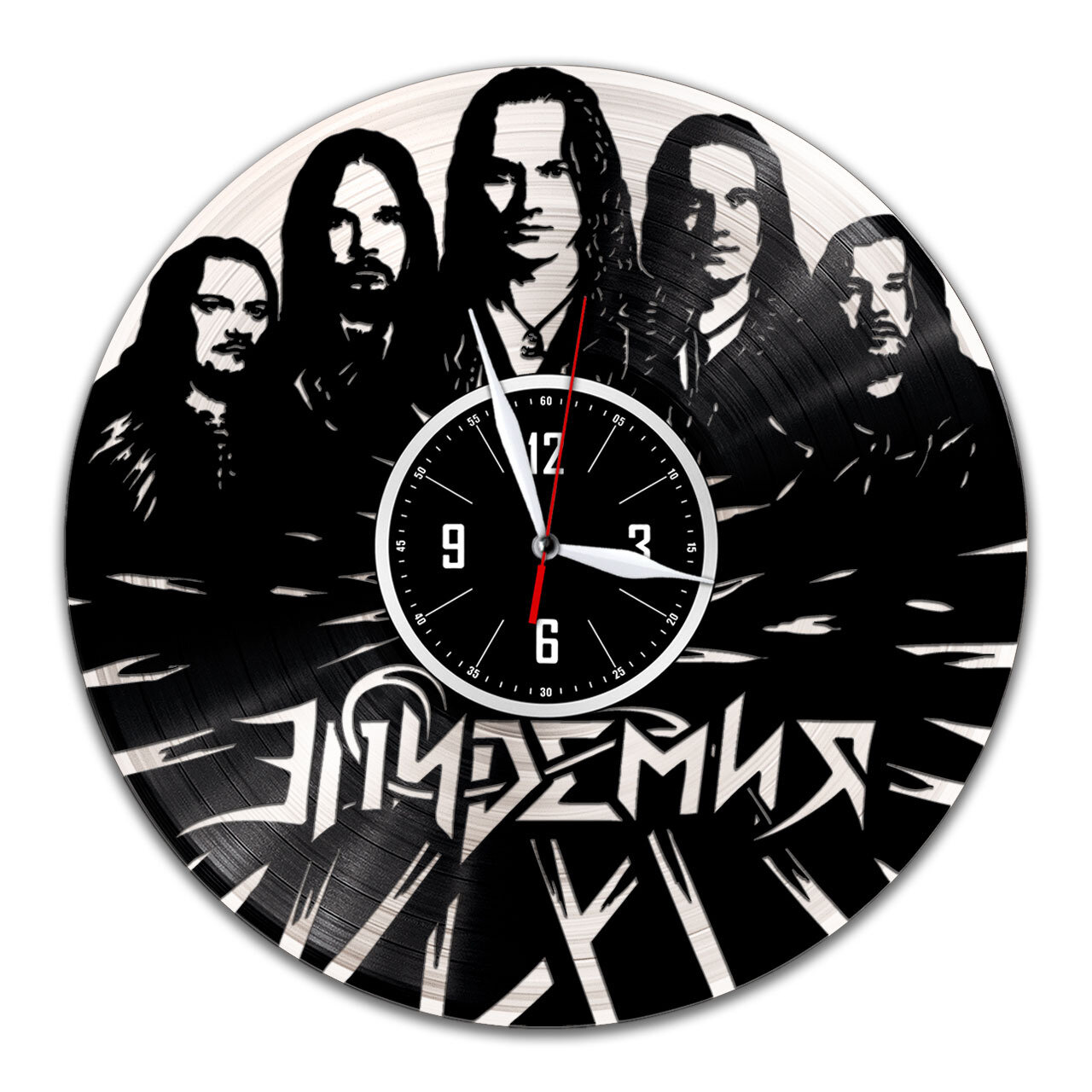 Эпидемия - настенные часы из виниловой пластинки (с серебряной подложкой)