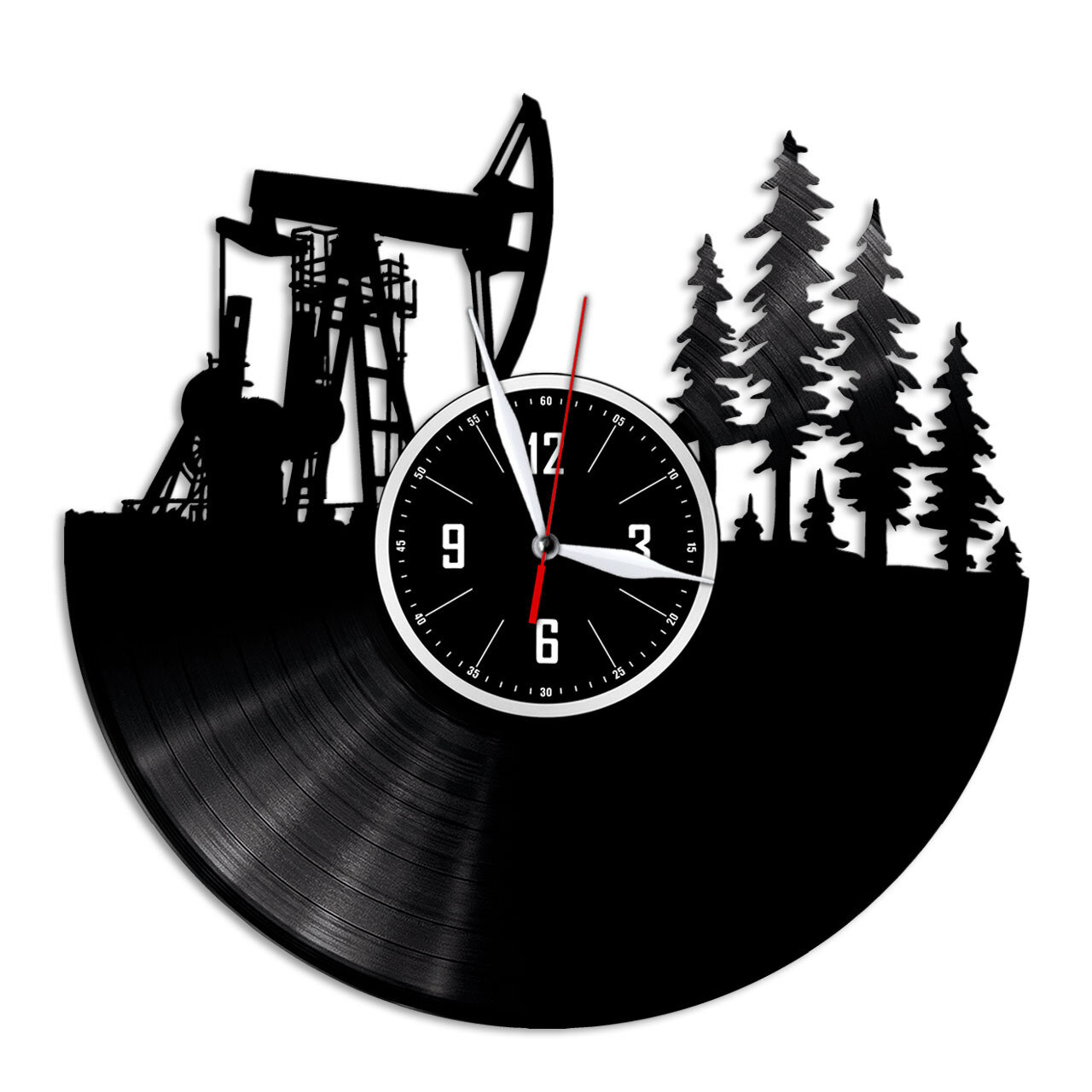 Добыча нефти - настенные часы из виниловой пластинки, диаметр 30 см