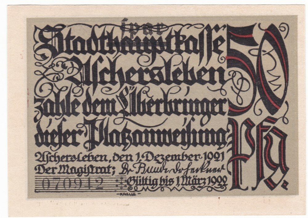 Германия, Ашерслебен 50 пфеннигов 1.12.1921-1.3.1922 г. (5)