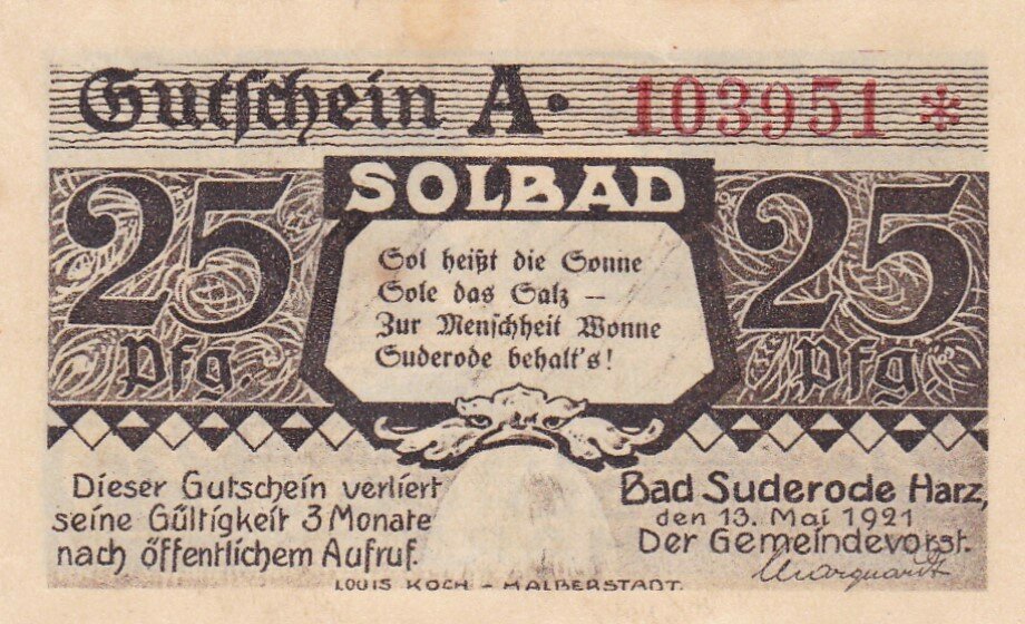 Германия (Веймарская Республика) Бад-Зудероде 25 пфеннигов 1921 г. (A) (2)