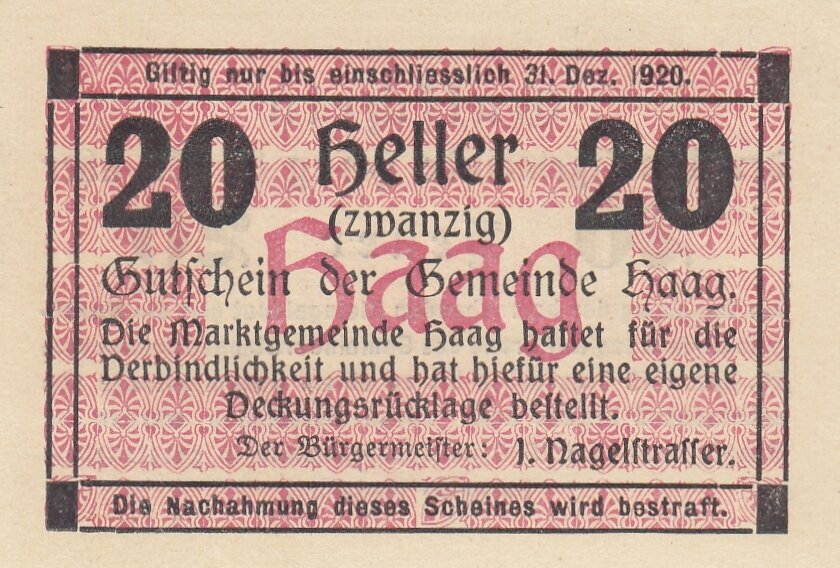 Австрия, Хаг 20 геллеров 1919 г.