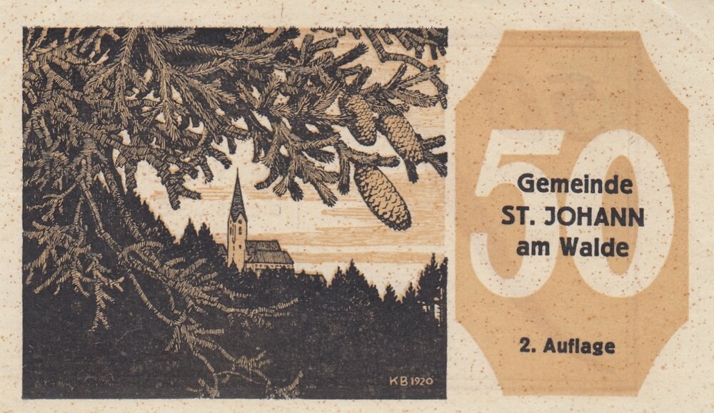 Австрия, Санкт-Йохан-ам-Вальде 50 геллеров 1914-1921 гг.