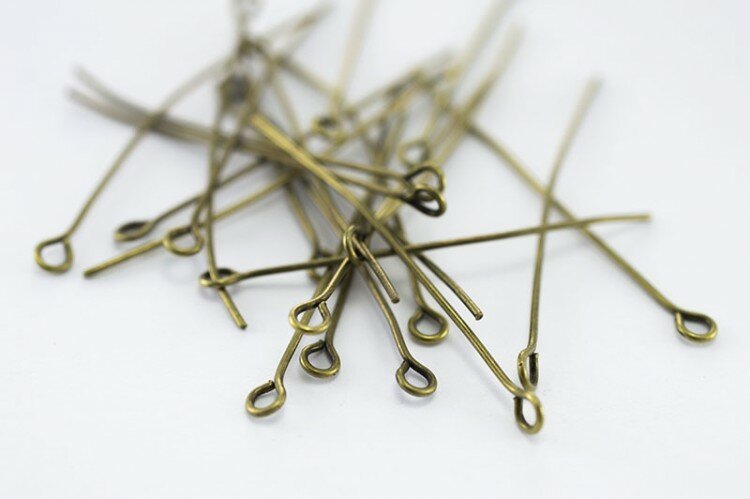 Штифты для бижутерии с петелькой 40х0,7мм, ответстие 2мм, цвет античная бронза, железо, 30-023, 10г (около 76шт)