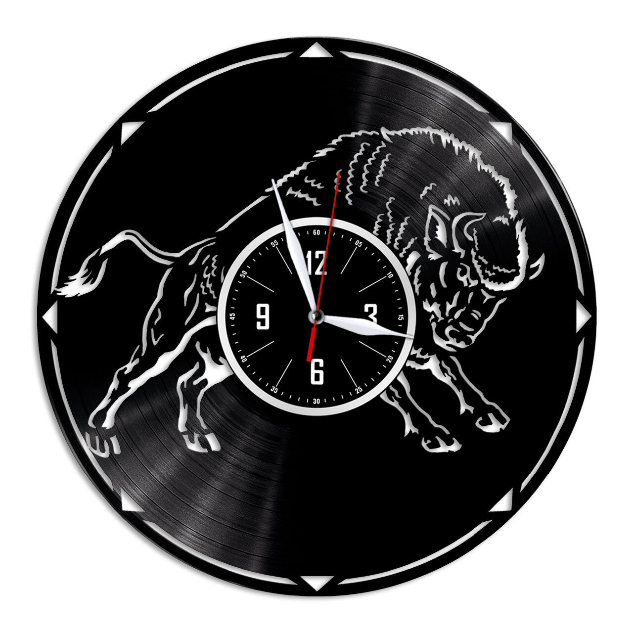 Зубр - настенные часы из виниловой пластинки, диаметр 30 см, VinylLab