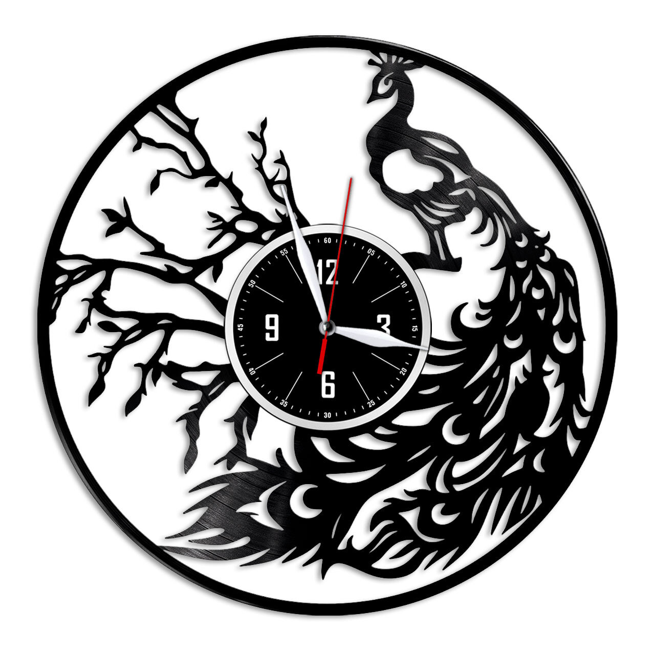 Павлин - настенные часы из виниловой пластинки