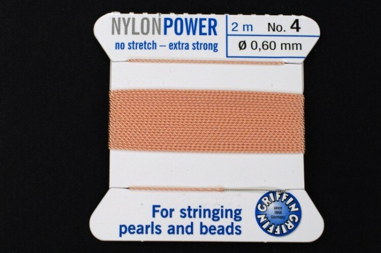 Нить для жемчуга и бисера Griffin с иглой, диаметр 0,6мм, длина 2м, цвет светло-розовый, 1030-172, 1шт