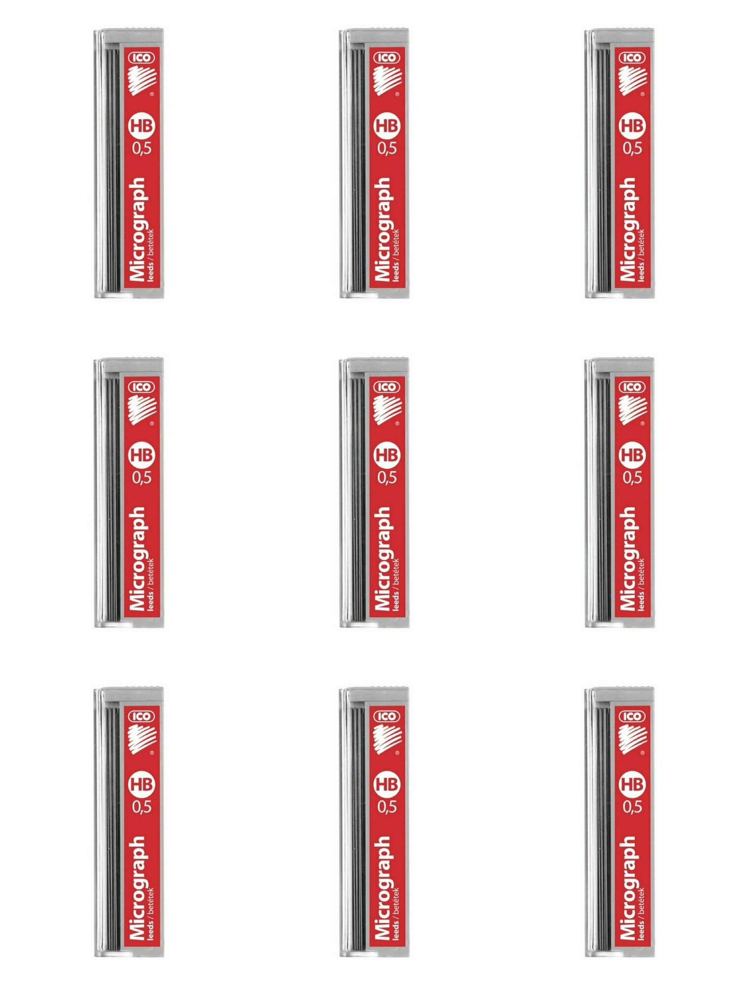 ICO Стержень микрографический 0,5 мм, HB 12 грифелей, 9 уп