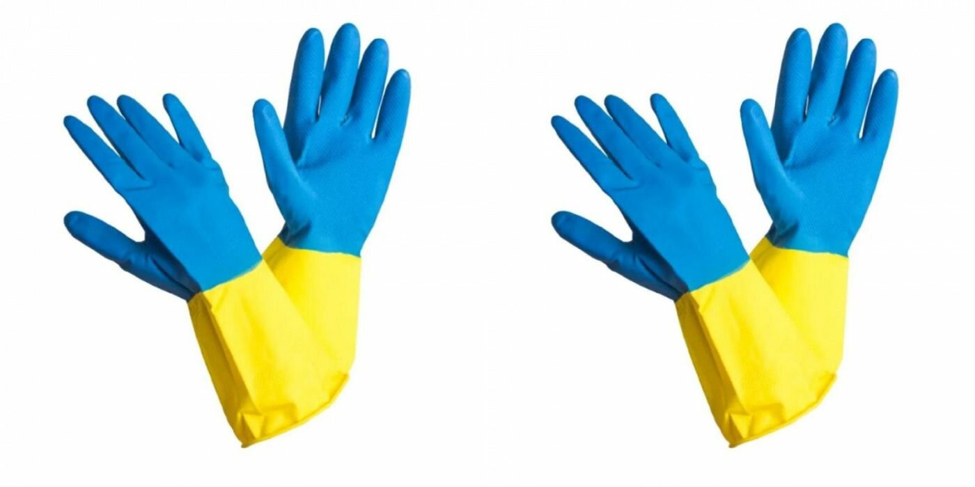 Libry Перчатки хозяйственные Латексные Биоколор, Размер М, Сине-желтые, 2 уп