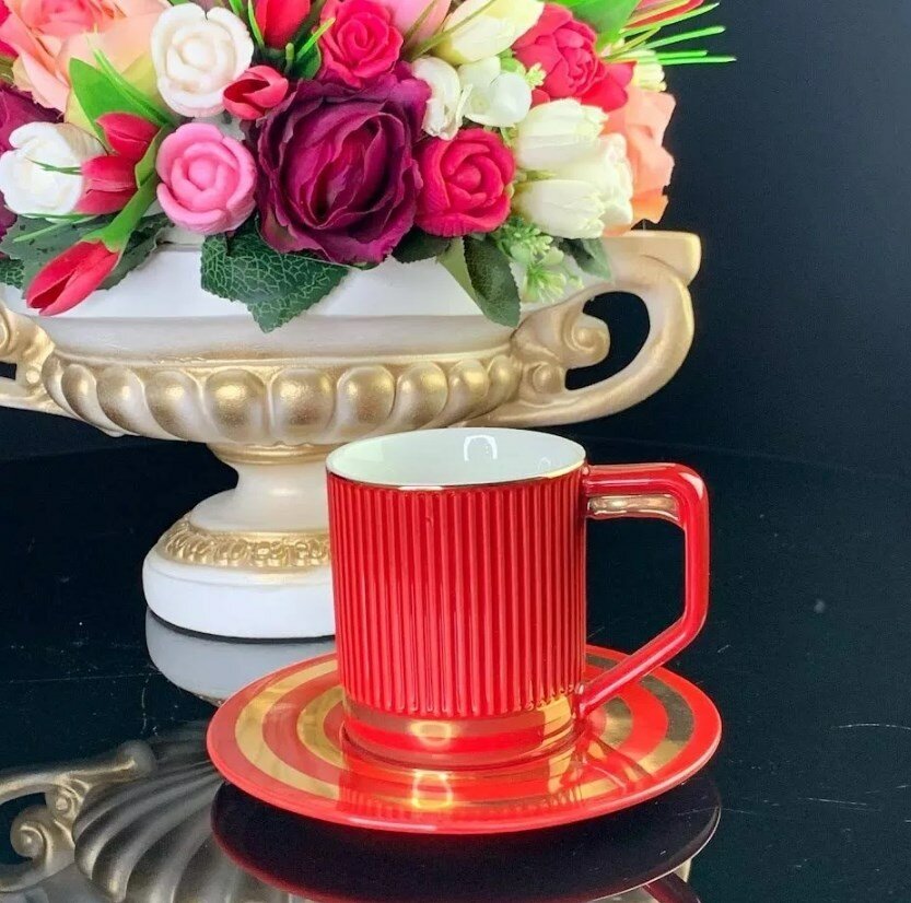 Чайный набор 12пр. 240 мл. красный Фарфор 106-246 118-106-246